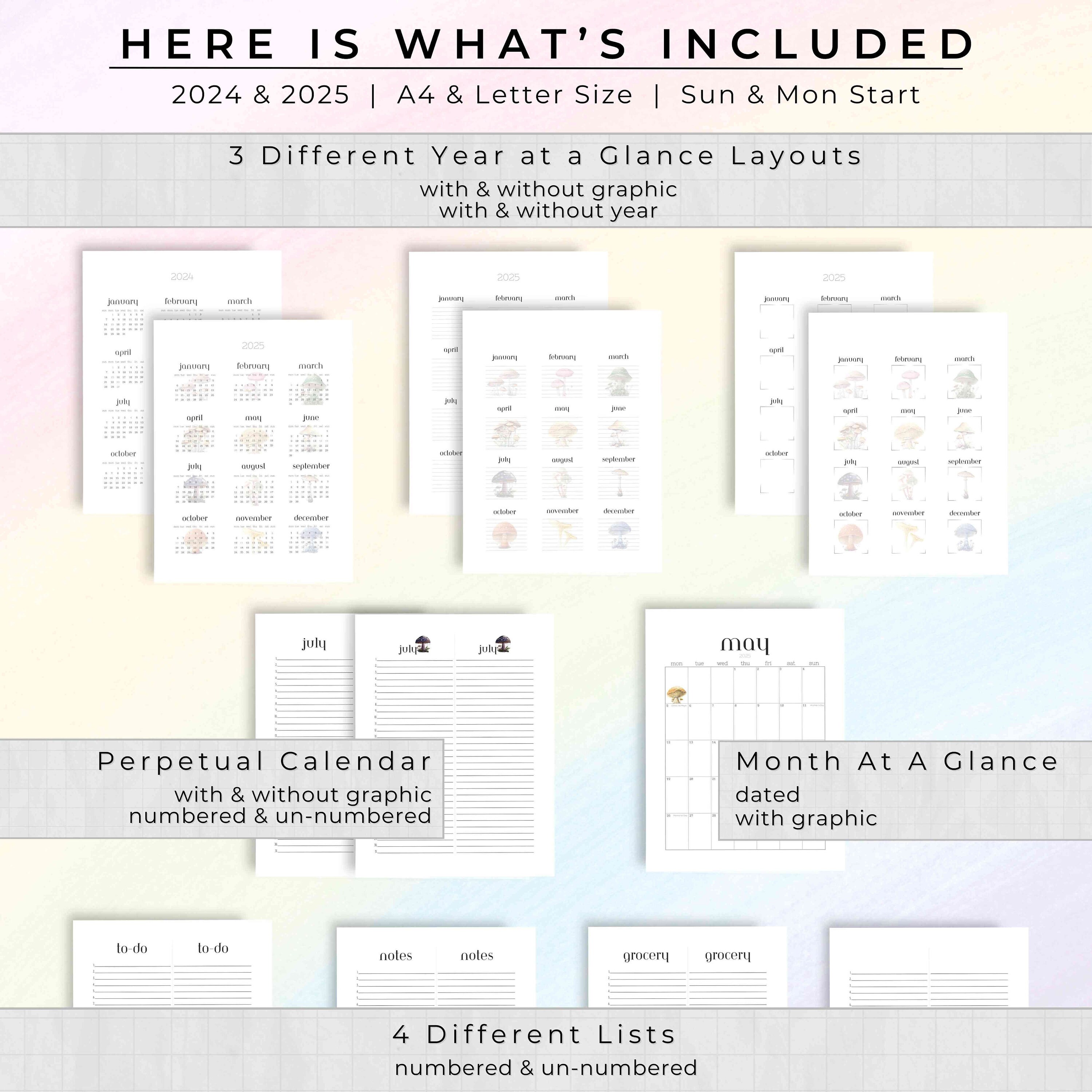2024 2025 Calendar Bundle A4+US Letter Size - Printable & Editable ...