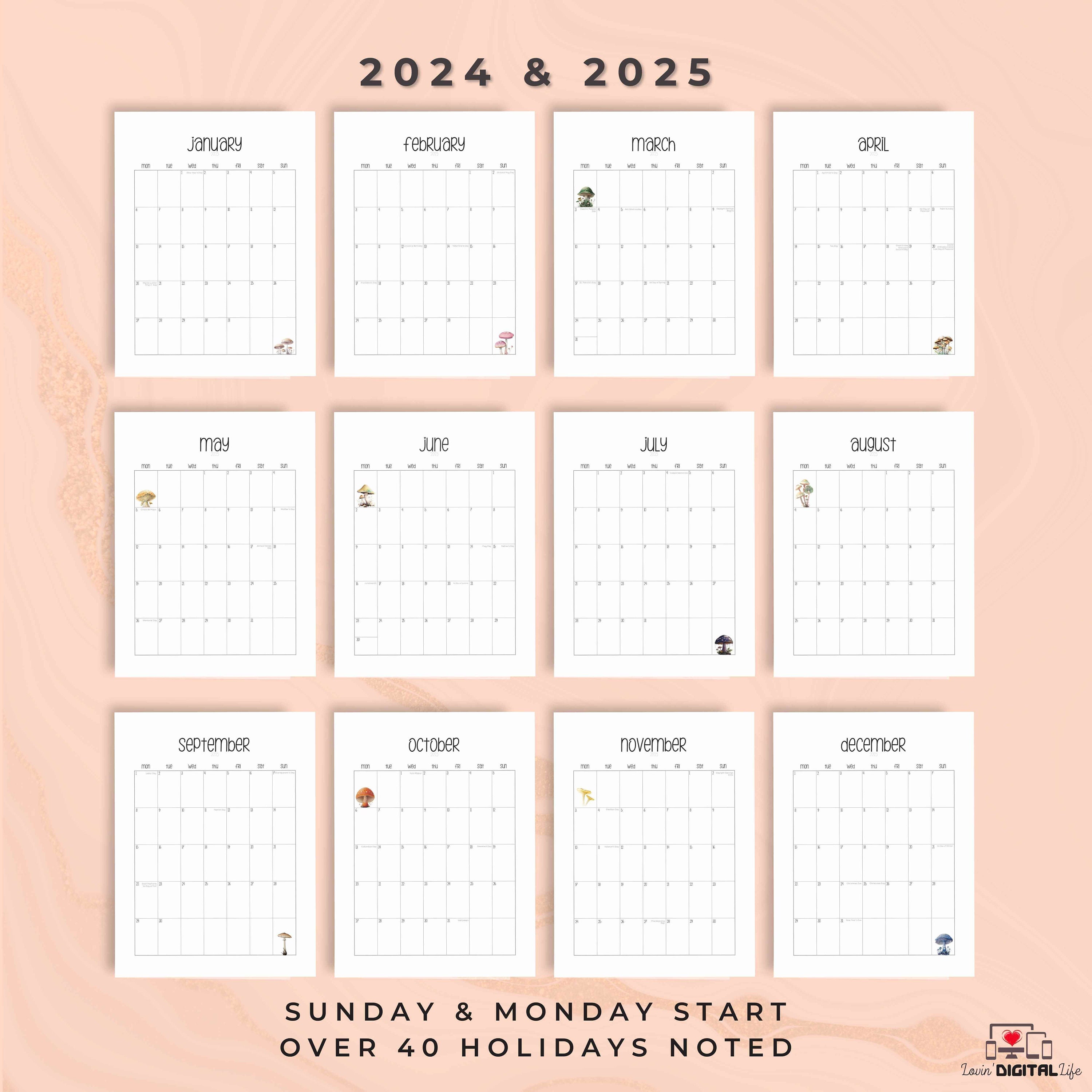 2024 2025 Calendar Bundle A4US Letter Size Printable & Editable ...