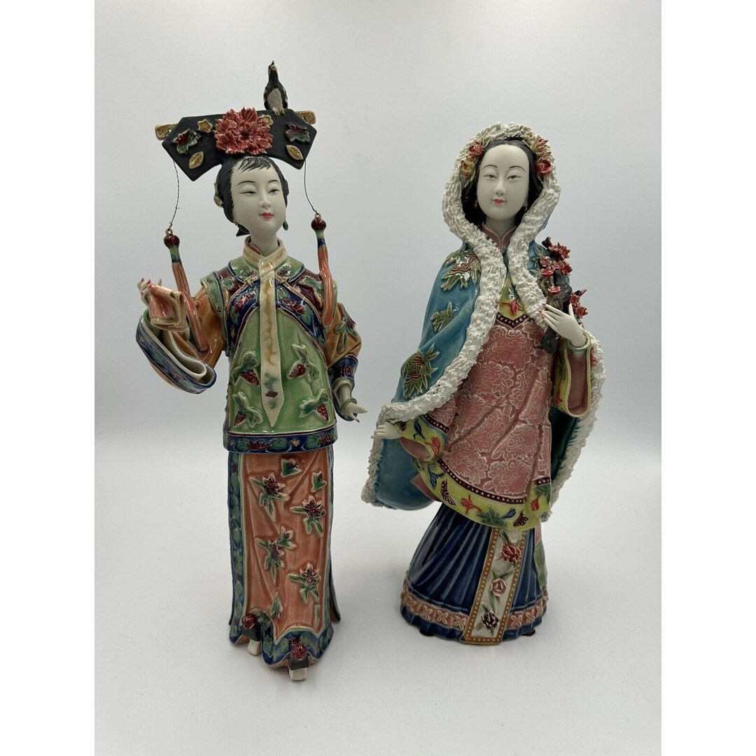 VTG Chinese Wucai Porcelain Ceramic Oriental Ladies Women Flower ...