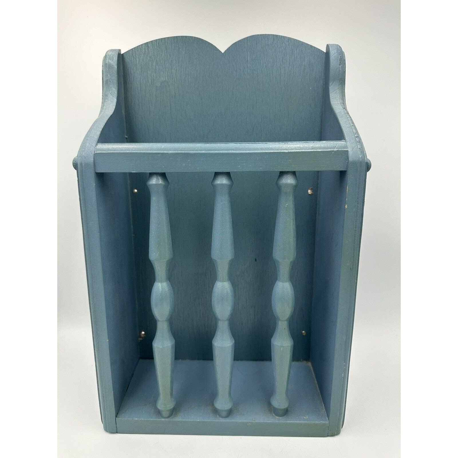 Painted Oak Magazine Book Rack Wall Holder Wood Spindles Vintage Wall ...