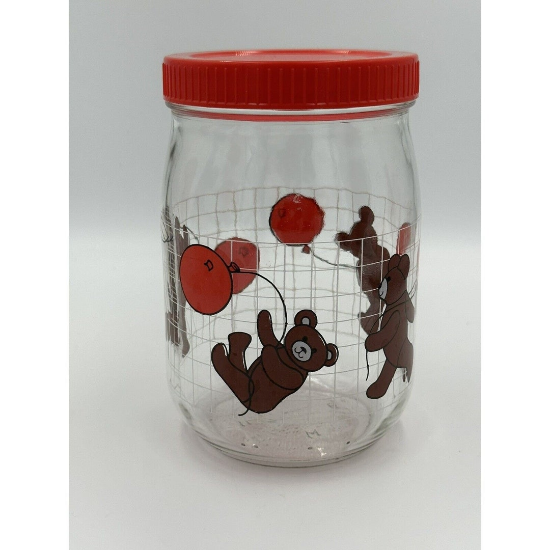 Vintage Glass Teddy Bears & Balloons Jar Screw Top Lid Made in France ...