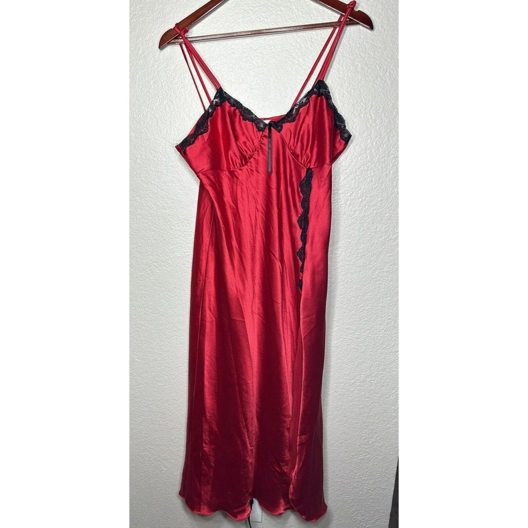 Vintage Private Luxuries L Lingerie Mini Slip Dress Satin Red Black ...