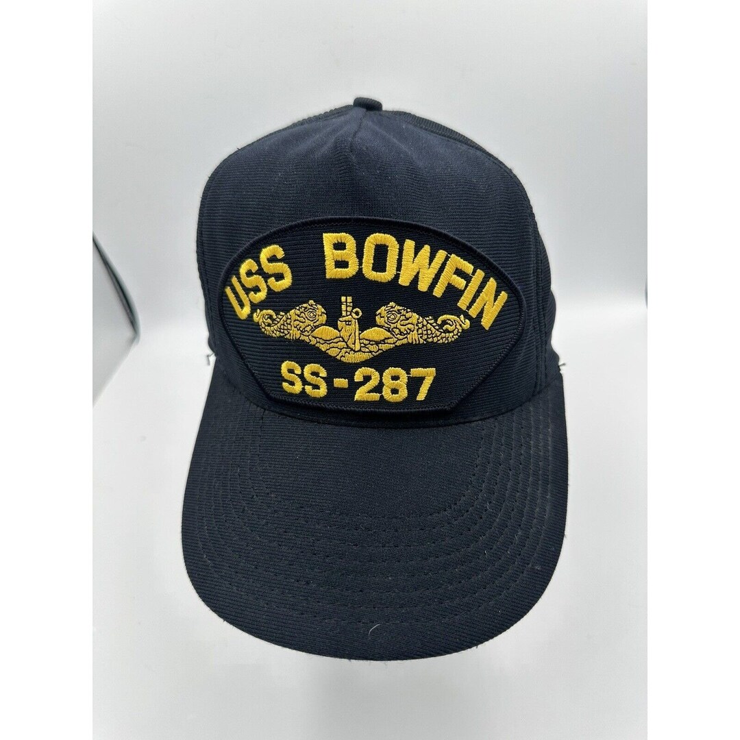 Vintage Naval Captain Hat Cap Mens Black USS Bowfin Patch Military USA ...