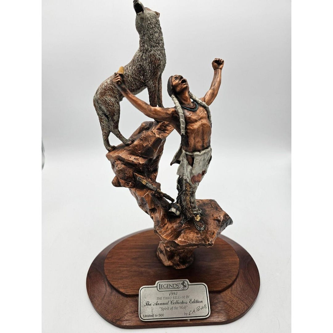 Vintage C.A. Pardell Legends Spirit of the Wolf Bronze Sculpture Mixed ...
