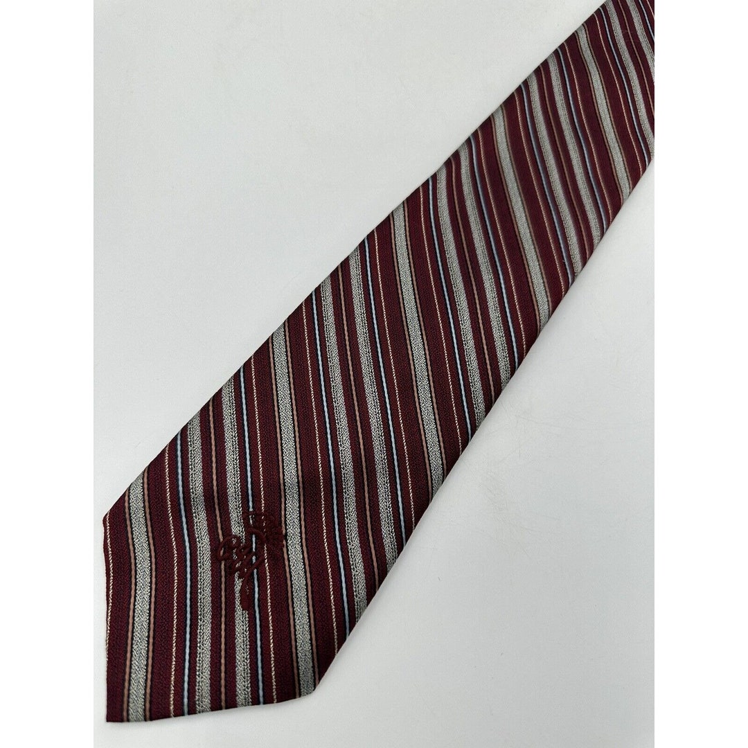 70s 80s Countess Mara Red Gray Gold Stripes VTG Designer Ties Silk Mens ...
