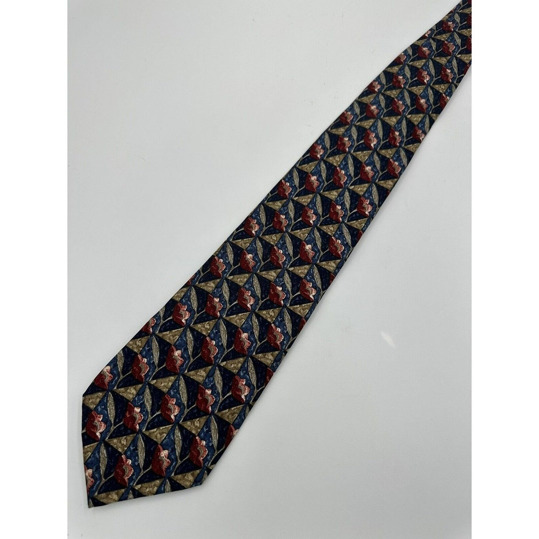 VTG Designer Ties Mens Silk Necktie Lands End Abstract Floral Red Gold ...