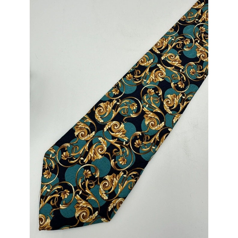 Countess Mara 80-90s Gold Green Floral Scroll VTG Designer Ties Silk ...