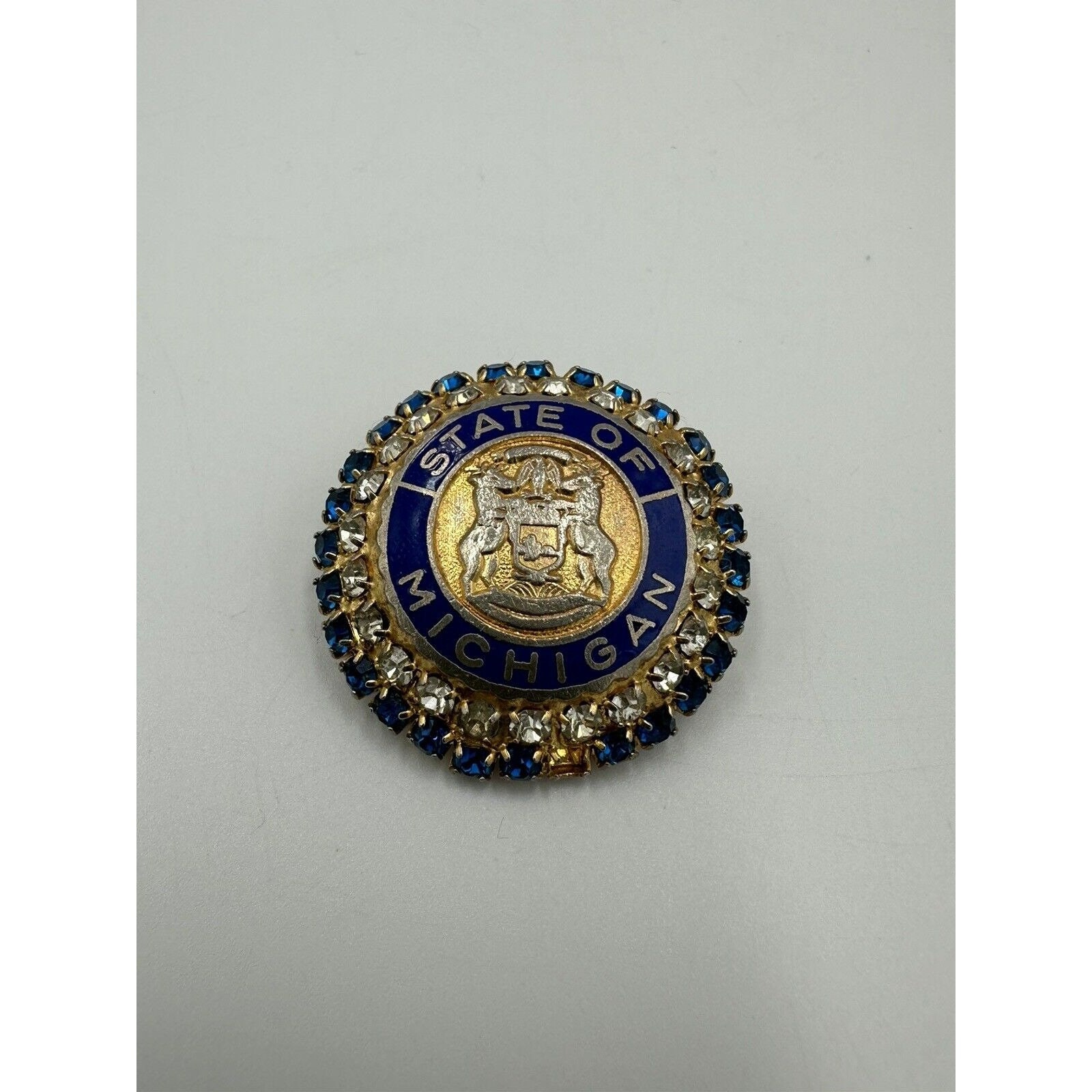 Vintage State of Michigan Blue Rhinestone Gold Enamel Cinerama Pin ...