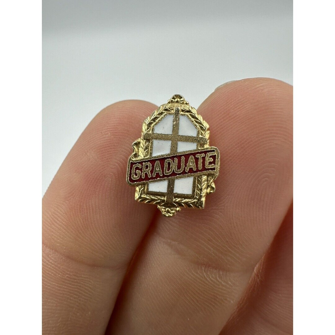 Vintage Graduate With Red Gold Cross Lapel Pin Pinback Religious ...