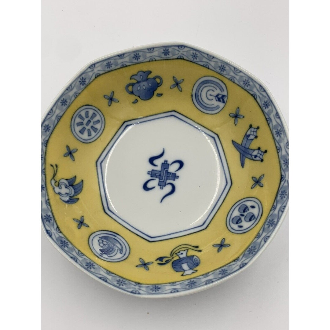 Japanese Porcelain Bowl Rice Bowl Blue Yellow Enamel Warfare Weapons ...