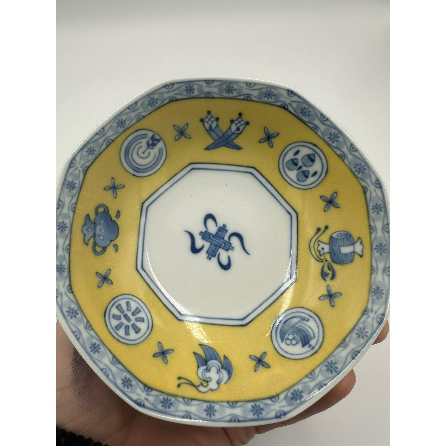 Japanese Porcelain Bowl Rice Bowl Blue Yellow Enamel Warfare Weapons ...