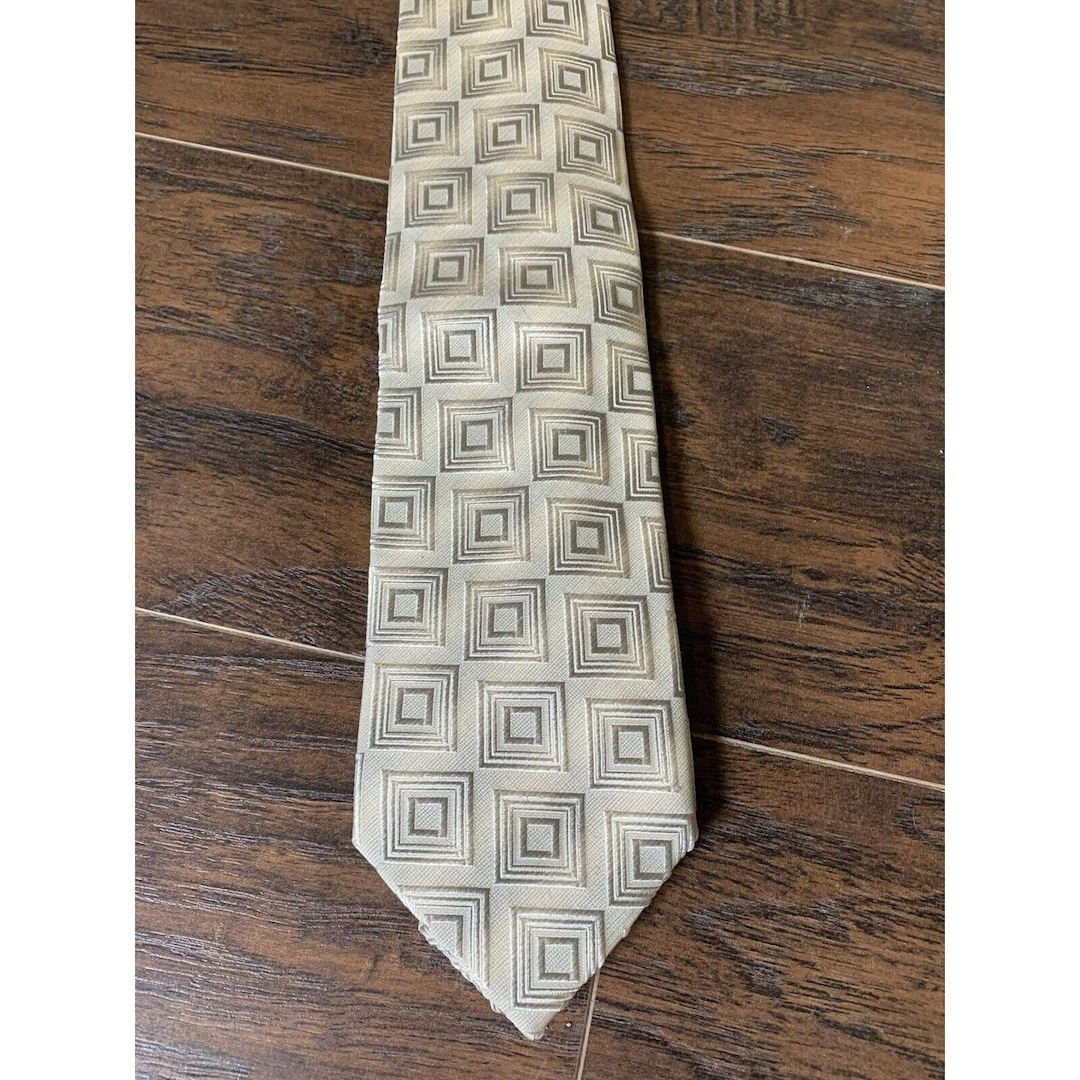 Vintage Ermenegildo Zegna White/grey Abstract Squares Soft Silk ...