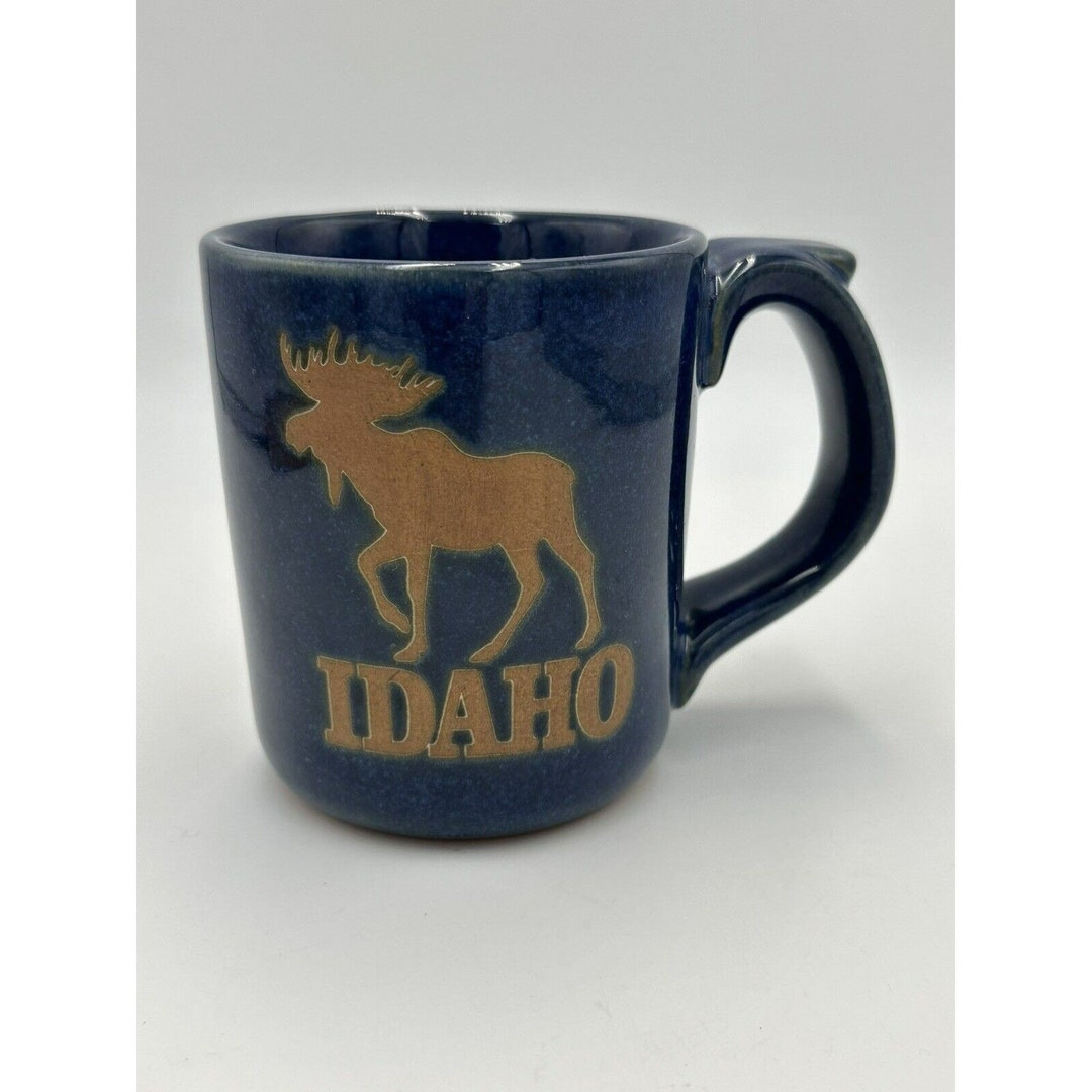 VTG Stoneware Pottery Blue Idaho Moose Ceramic Coffee Mug Cup Cabin ...