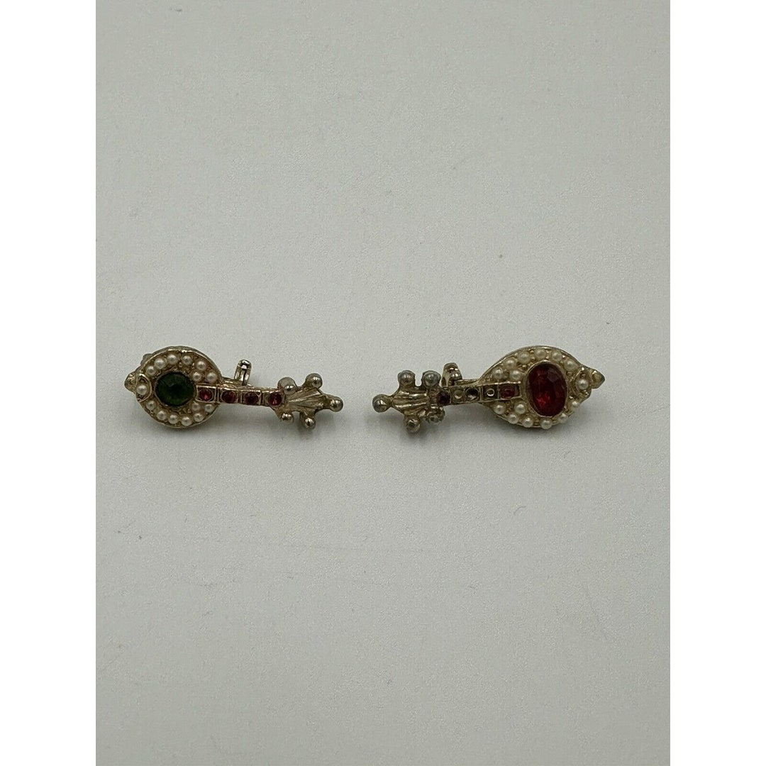 VTG 1940's Banjo Chello Collectible Pinbacks Pearl Red & Green Stones ...