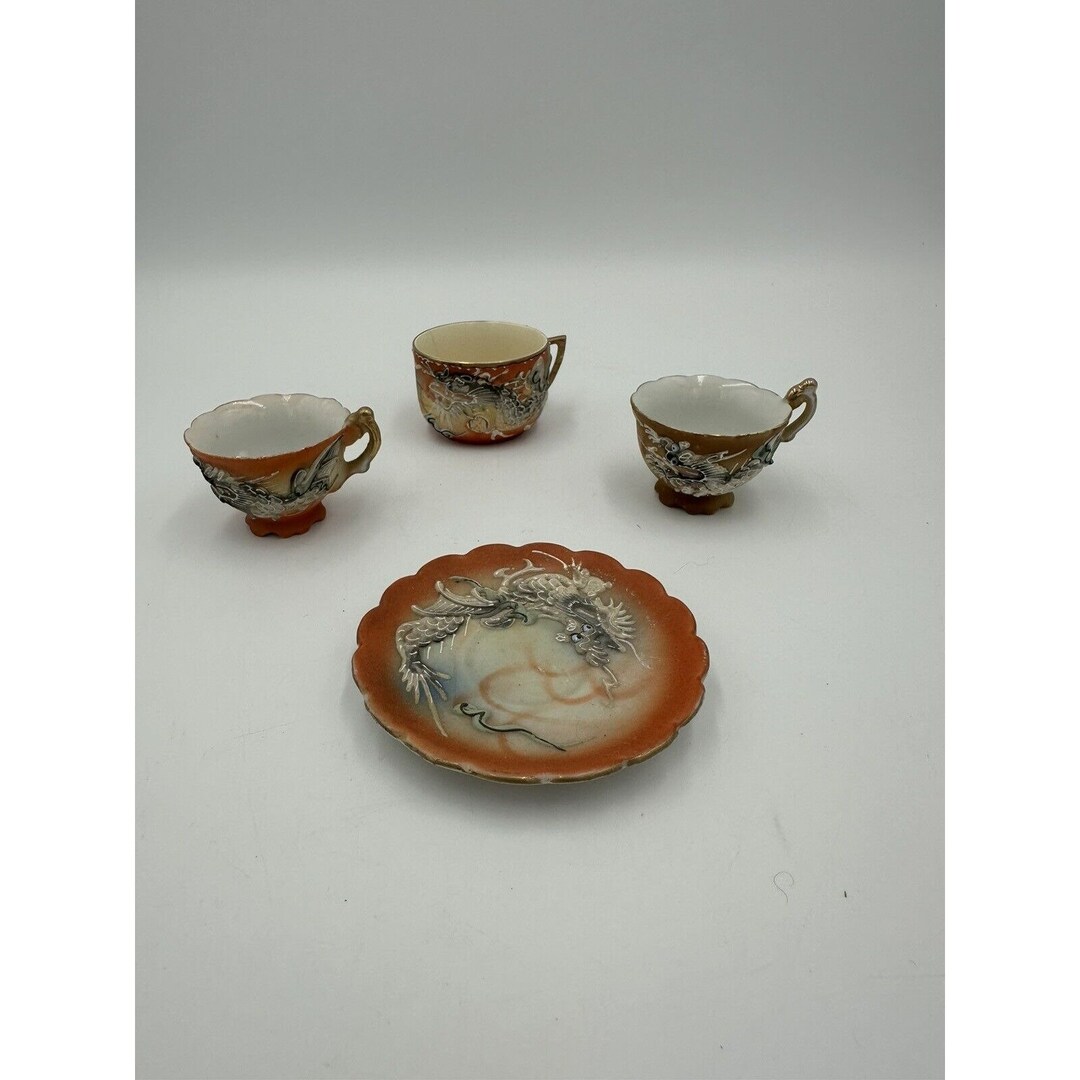 Vintage Wales China, Japan Hand Painted 3D Dragon Teacup & Saucer + 2 ...