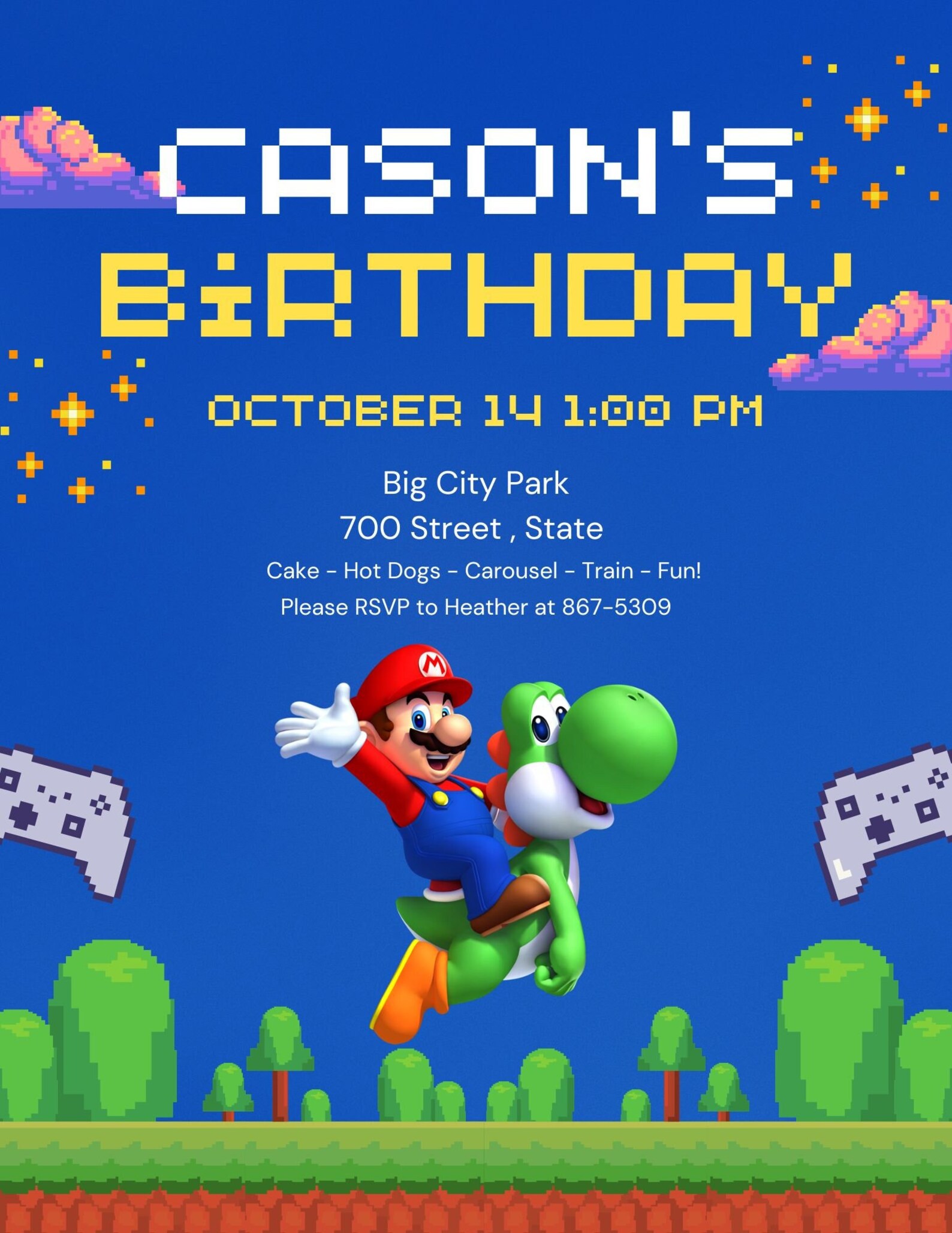Super Mario Themed Birthday Invitation and Thank You - Etsy