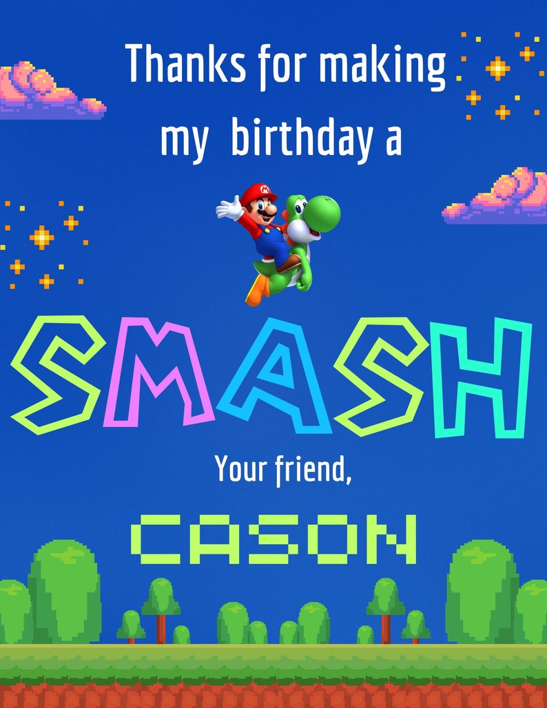 Super Mario Themed Birthday Invitation and Thank You - Etsy