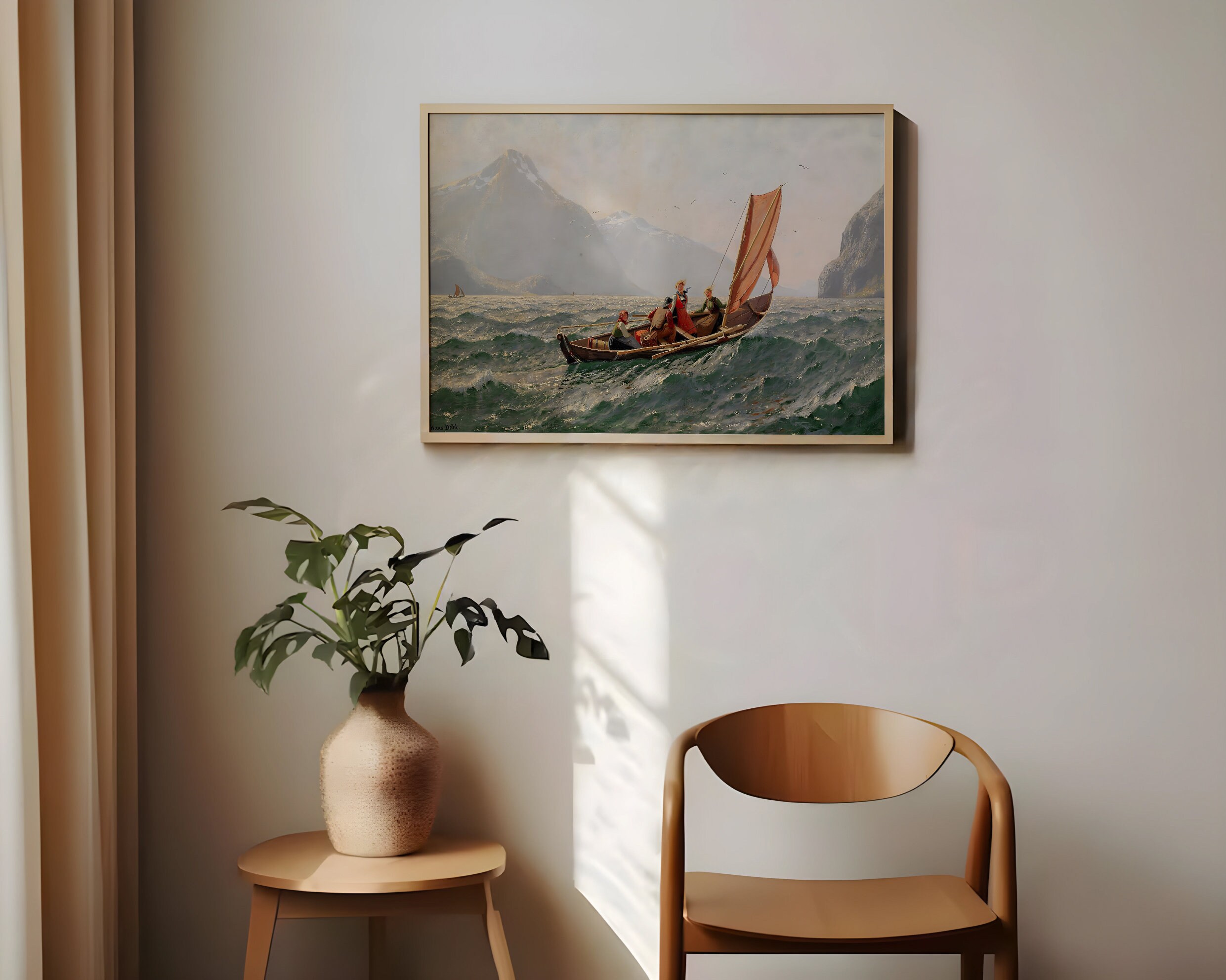 Vintage Boat Oil Painting Art Print Romantic Couple in Boat Seascape ...