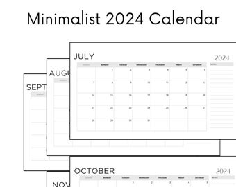 Printable 2024 Minimalist Monthly Calendar - Etsy