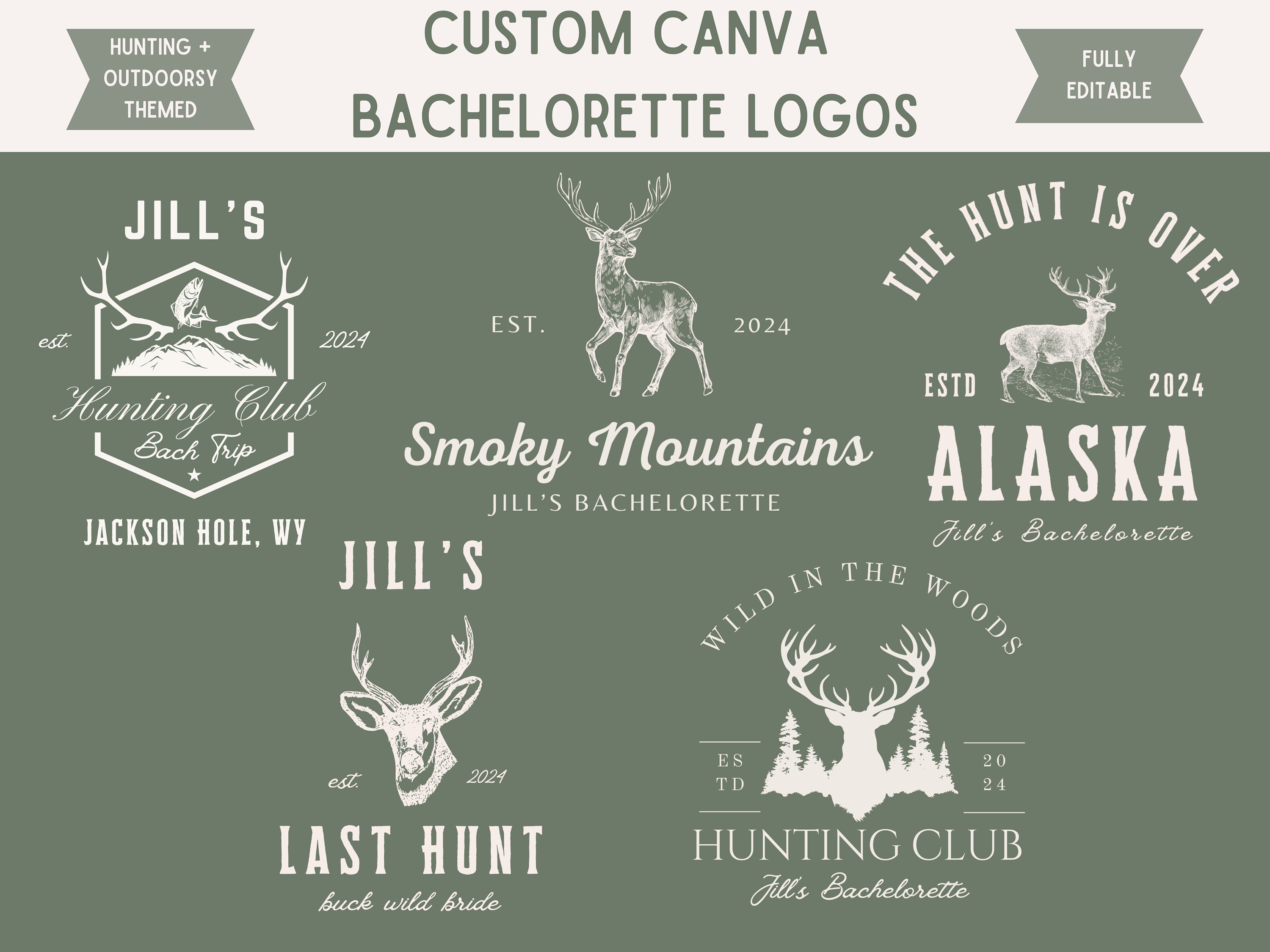 5 Editable Outdoorsy Hunting Camping Themed Bachelorette Party Logo ...
