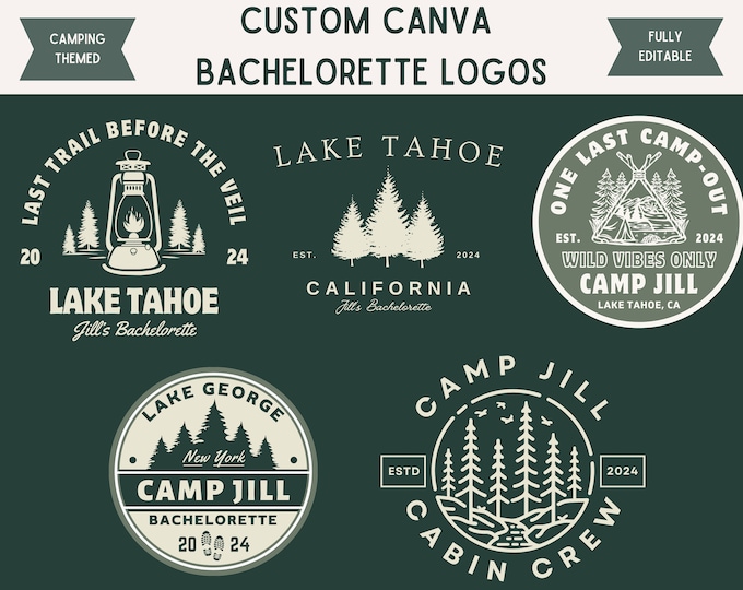 5 Editable Outdoorsy and Camping Themed Bachelorette Party Logos ...