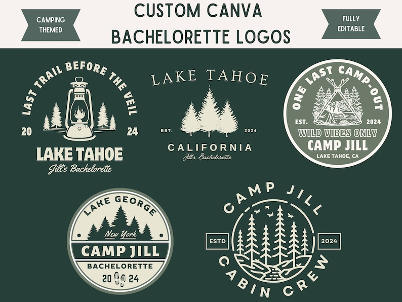 5 Editable Outdoorsy and Camping Themed Bachelorette Party Logos ...