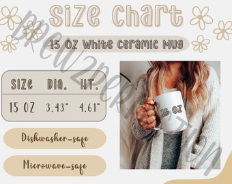 Mug Size Chart, White Ceramic Coffee Mug Size Guide, 11 Oz Mug Size ...