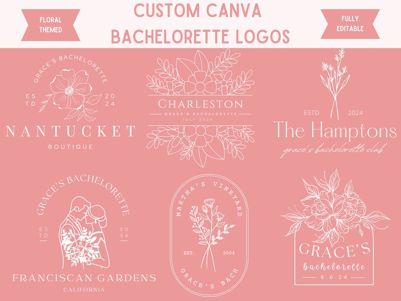6 Editable Floral Bachelorette Party Logos, Wildflower Bridal Shower ...