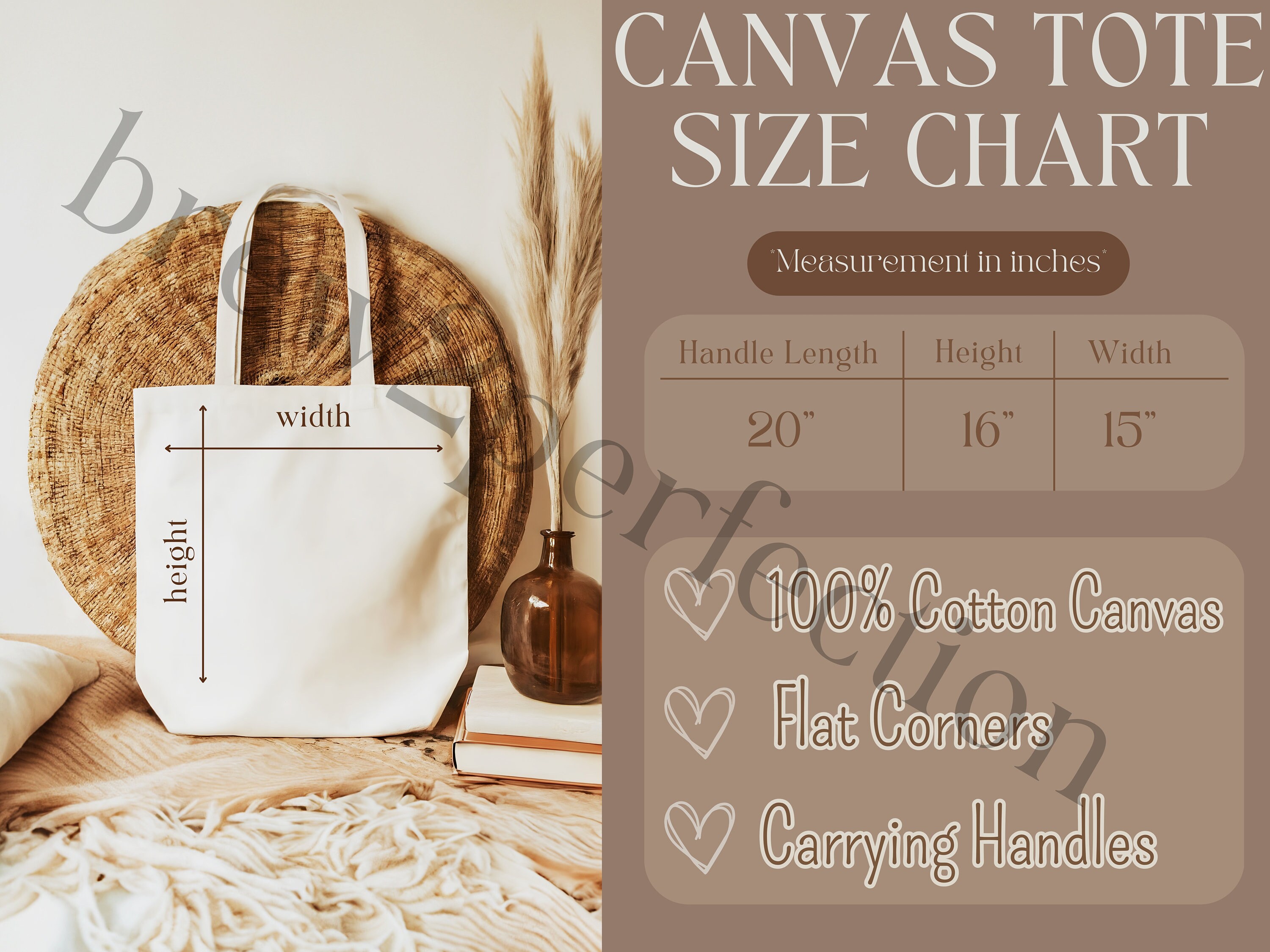 Tote Bag Size Chart, Cotton Canvas Tote Size Guide, Canvas Tote Sizing ...