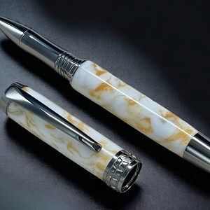Elegant gold Marble Black Titanium Rollerball Pen, Artisan Handcrafted ...