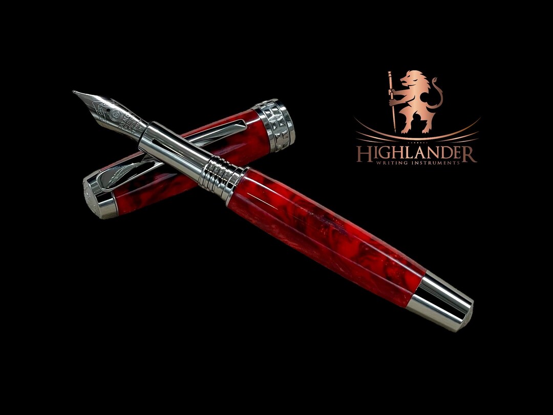 Elegant Swirly Red, Black Titanium Fountain Pen, Artisan Handcrafted ...