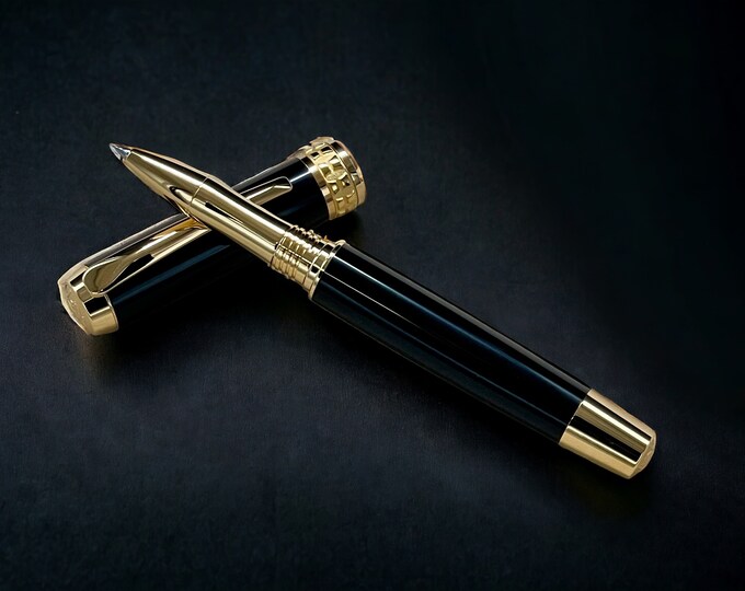 Exotic Gaboon Ebony Gold Rollerball Pen, Artisan Handcrafted Writing ...