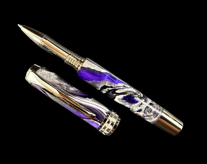 Bespoke “purple Waterfall” Black Titanium Rollerball Pen - A Gift to Be ...