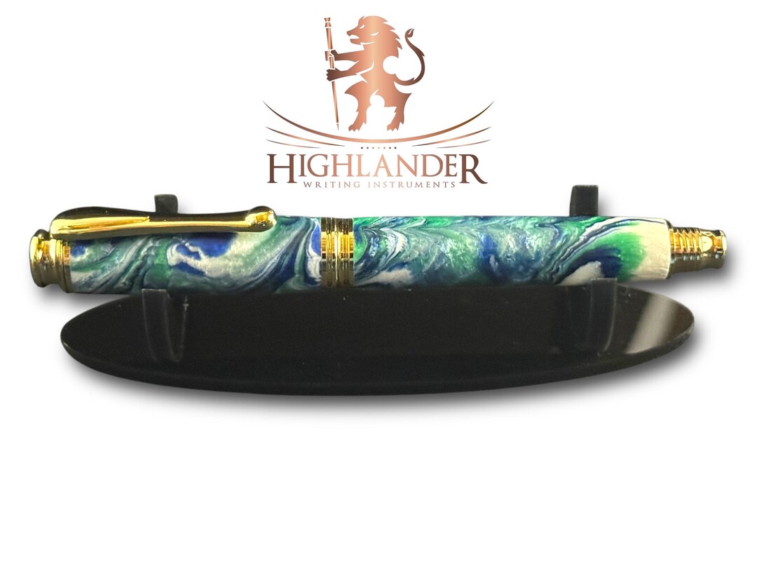 Handmade "kona Blue" Rollerball Pen: Bright Gold Accents, Highlander ...