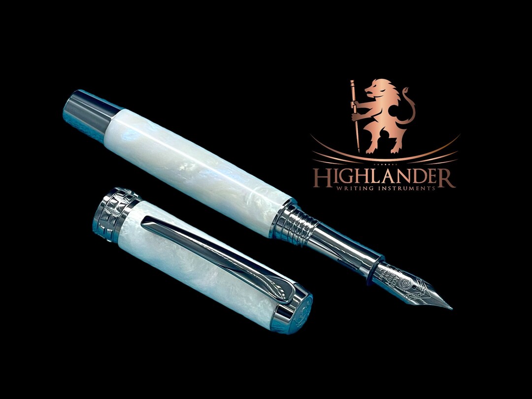 Elegant pearly Opal Handcrafted Black Titanium Fountain Pen. One of a ...
