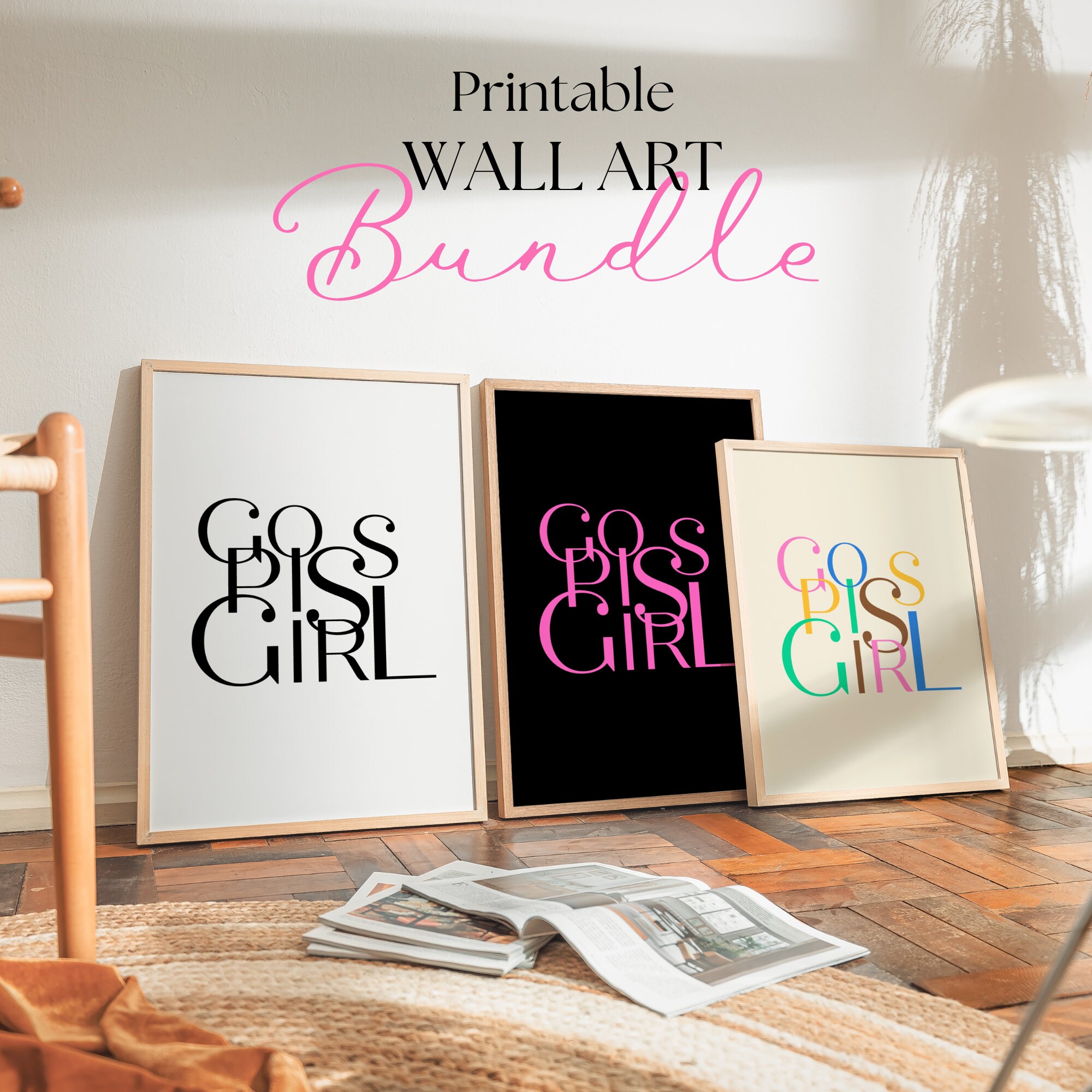 Go Piss Girl Aesthetic Toilet Poster Bundle, Preppy Wall Art, Funny ...