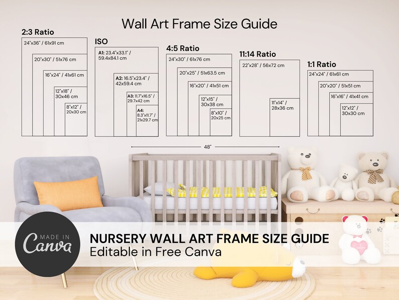 Wall Art Size Guide for Nursery Wall Art, Poster Size Chart, Gallery ...