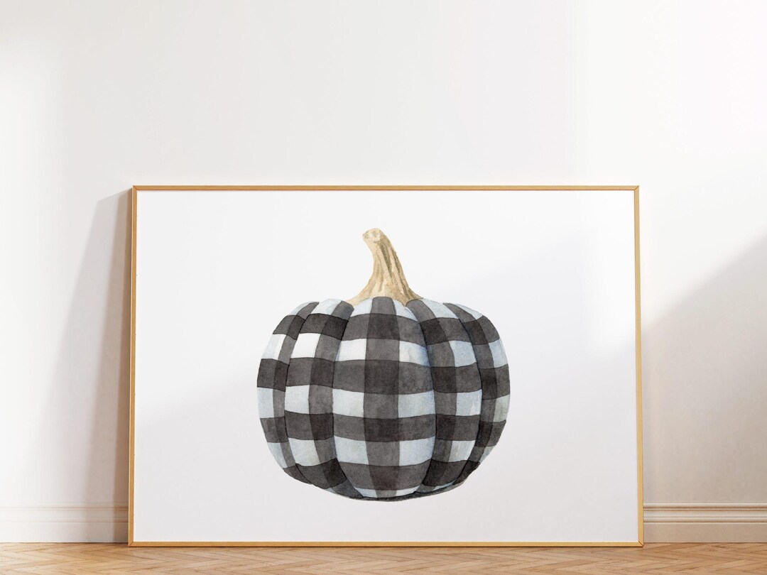 Plaid Pumpkin Fall Wall Art Print, Watercolor Autumn Home Decor, Black ...