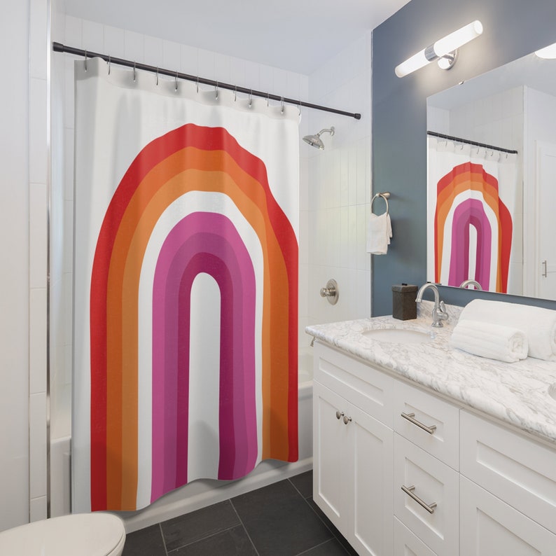 Trendy Lesbian Pride Rainbow Shower Curtain, Boho Retro Shower Curtain ...