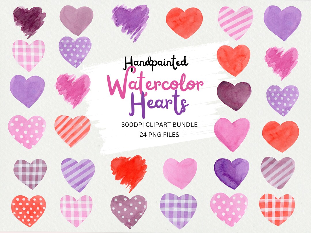 Watercolor Hearts PNG Clip Art Bundle for Valentine's Day, Anniversary ...