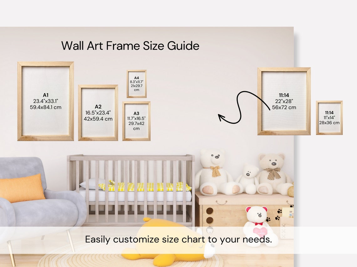 Wall Art Size Guide for Nursery Wall Art, Poster Size Chart, Gallery ...