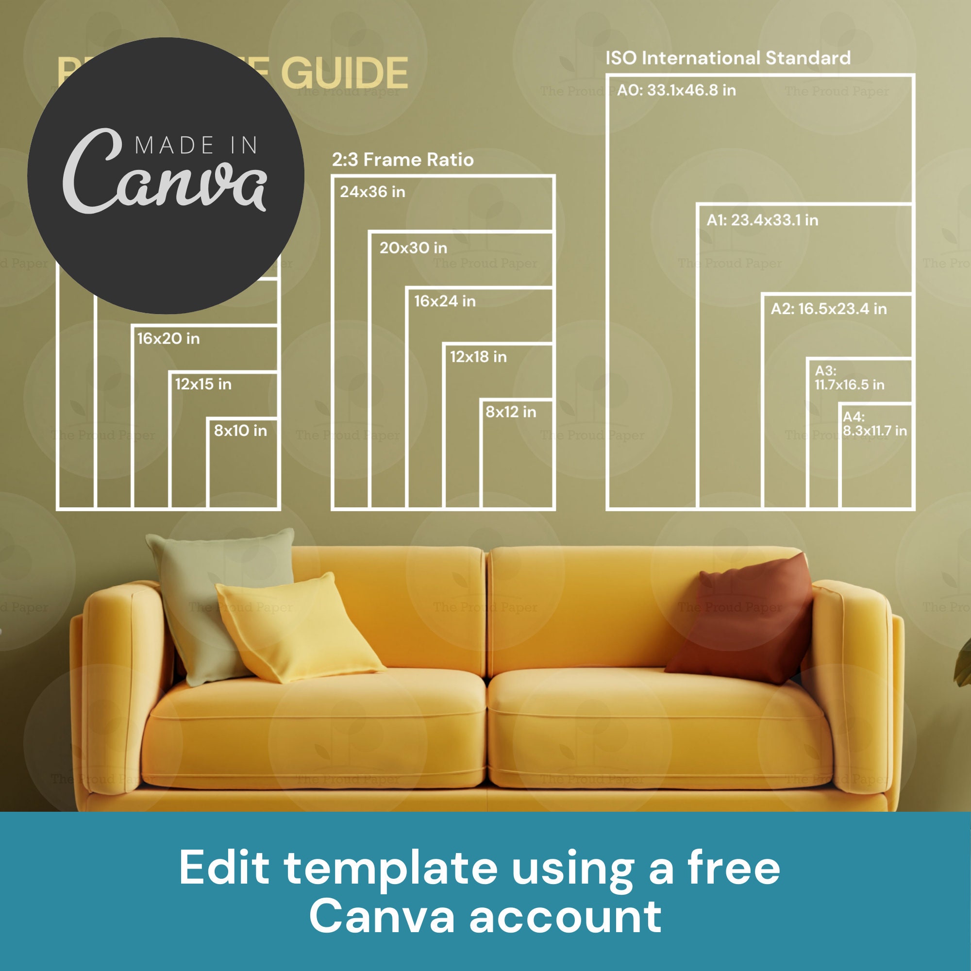 Editable Wall Art Size Guide Canva Template, Wall Decor Size Chart ...