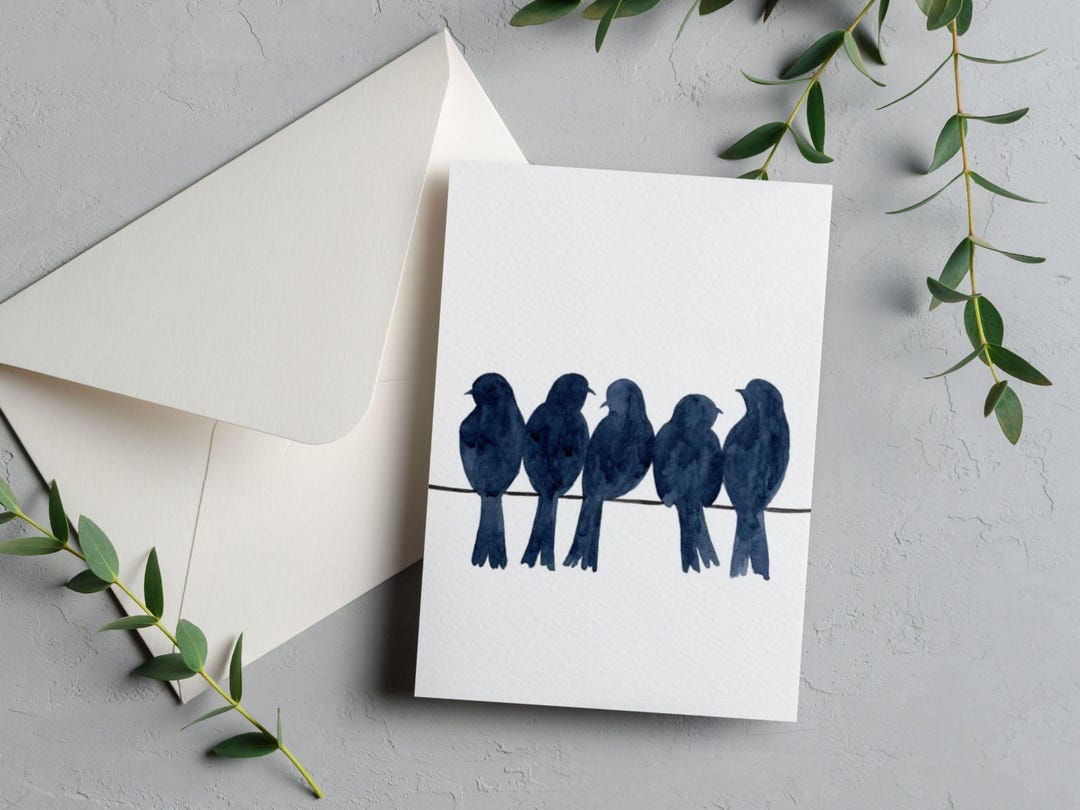 Printable Blank Card for Bird Lovers, Note Card Stationery, Blue Birds ...