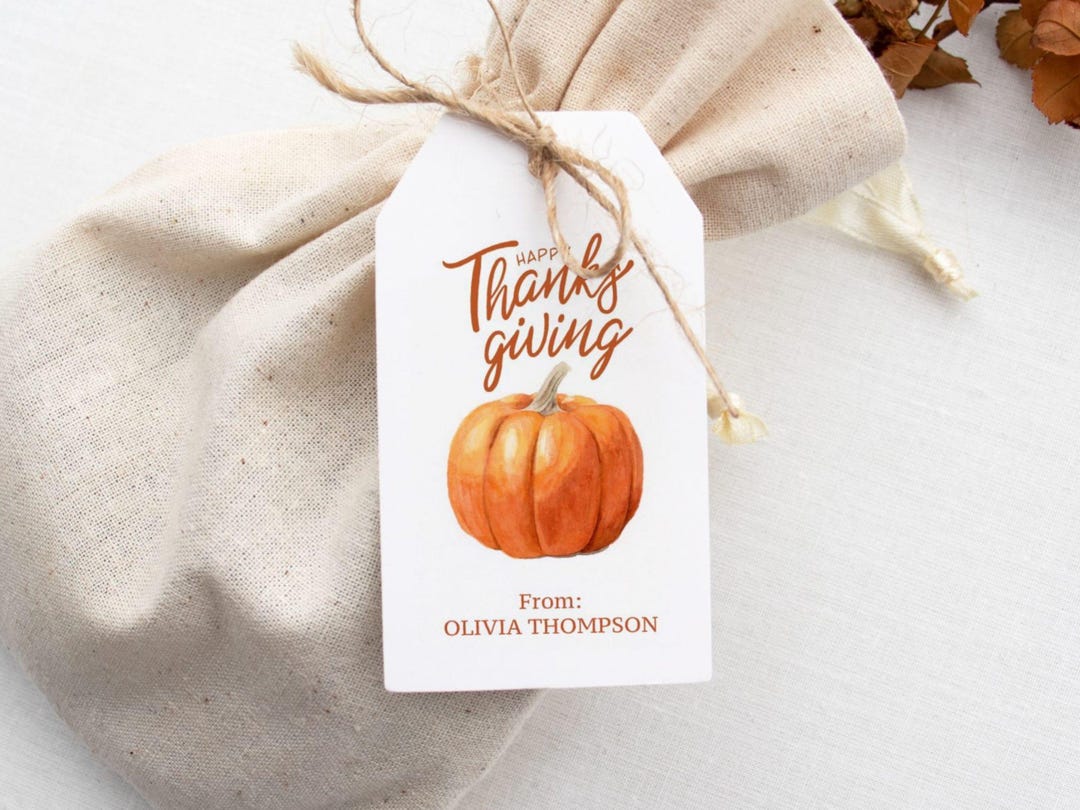 Editable Pumpkin Happy Thanksgiving Gift Tag, Personalized Printable ...