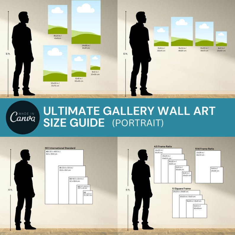 Editable Gallery Wall Art Size Guide, Portrait Canvas Size Chart ...