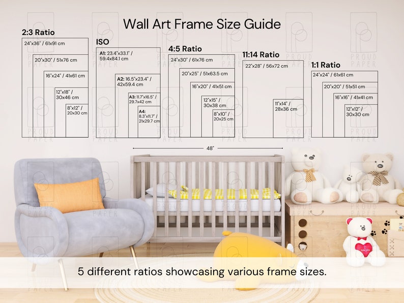 Wall Art Size Guide for Nursery Wall Art, Poster Size Chart, Gallery ...