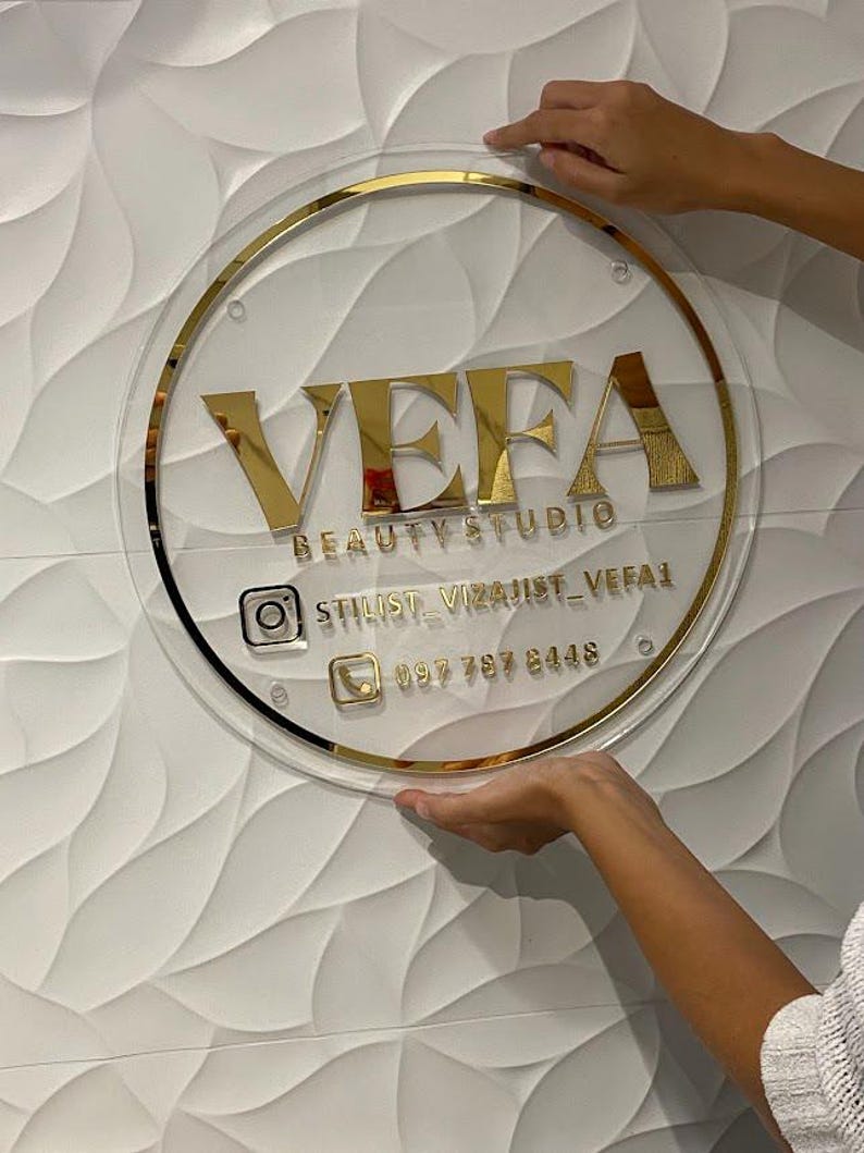 Custom Acrylic Business Gold Logo Sign - Modern Wall Signage for ...