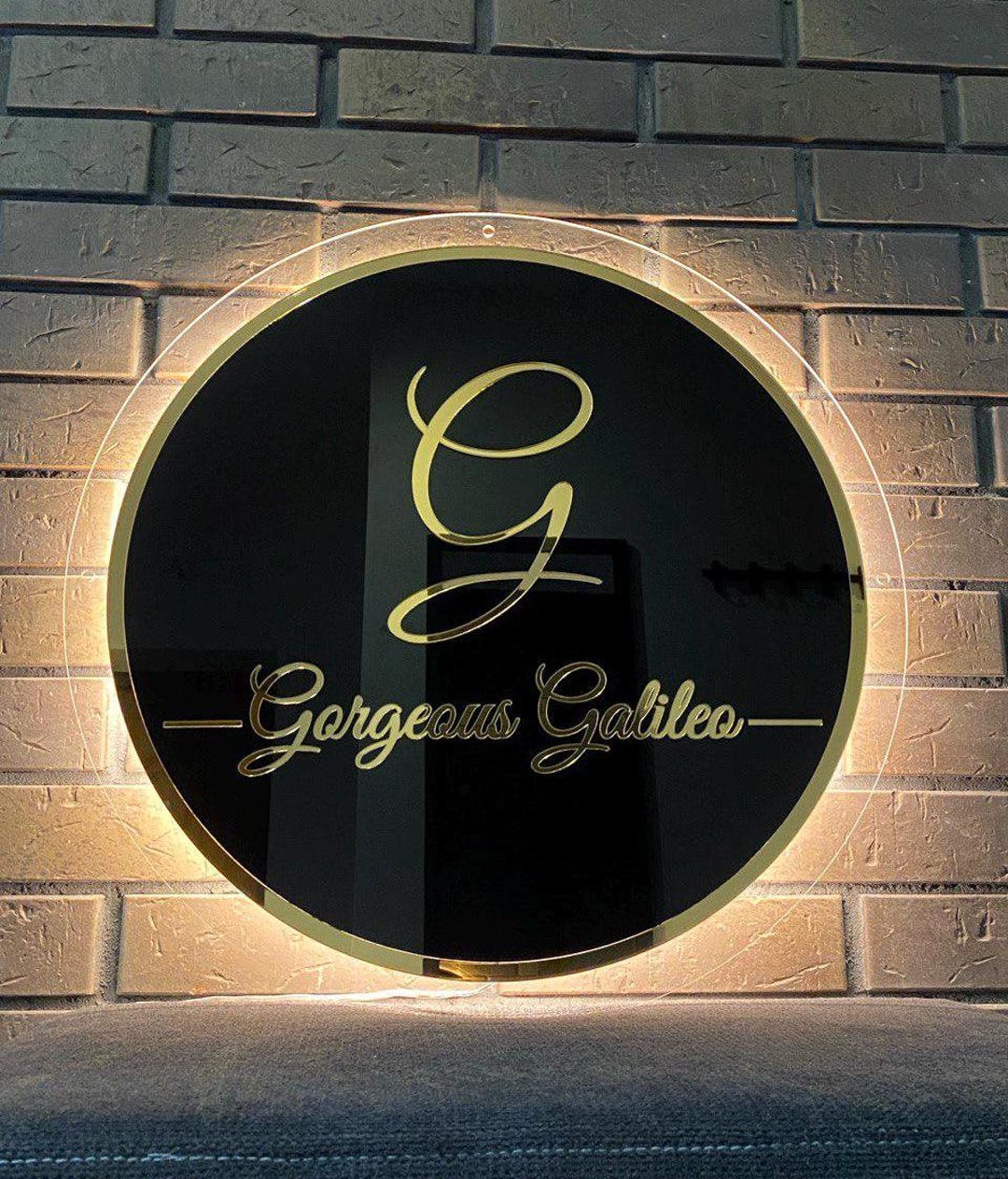 Custom Black & Gold Round Logo Sign With Backlit, Personalized Decor ...