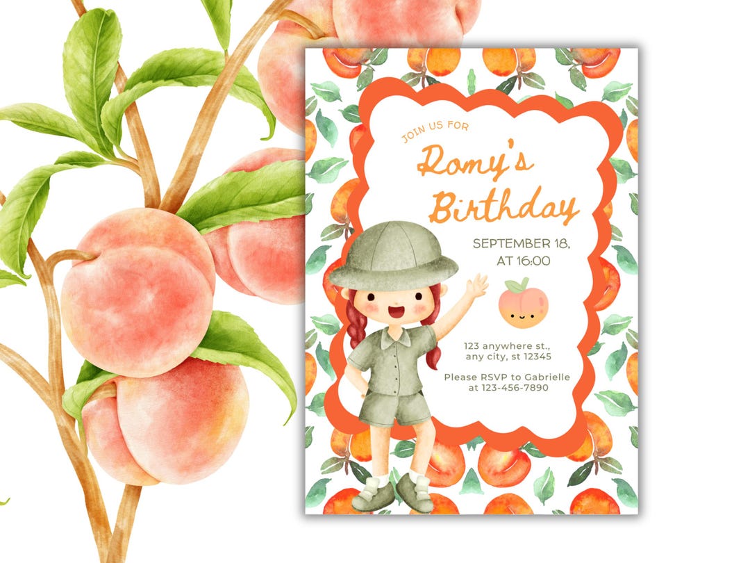 Editable Peach Birthday Invitation for Girls – Cute Picnic Theme ...
