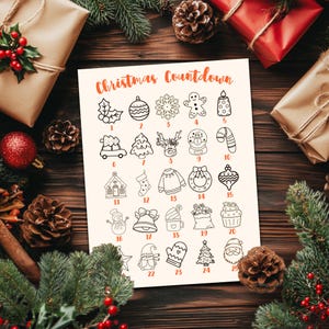 Printable Christmas Countdown Coloring Calendar, 25 Days of Festive Fun ...